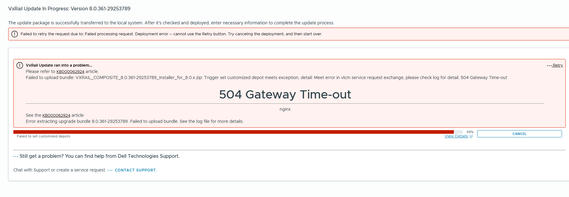 VxRail Update Failure: 504 Gateway Timeout – vMoller.dk